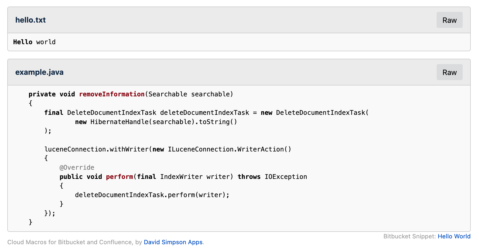 Bitbucket Snippets Macro